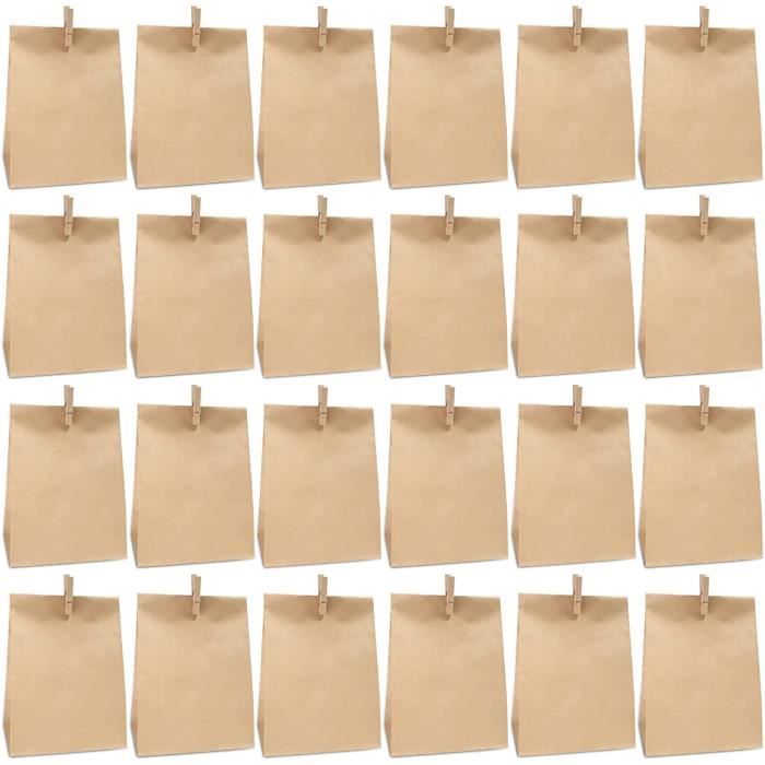 Sachet Kraft,Sac Papier Kraft,Lot De 24 Sac Kraft et Pinces,Sachet ...