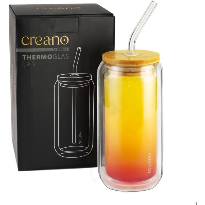 Verre À Double Paroi Avec Couvercle En Bambou Et Paille - 360 Ml ...