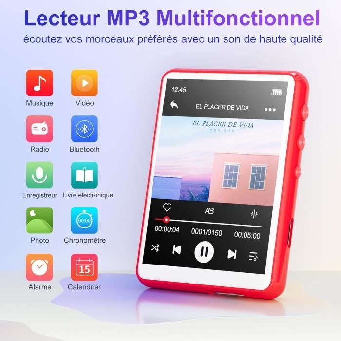 Lecteur Mp3 Bluetooth 5.3, 64 Go Écran Tactile Mp3 Baladeur Enfant Usb C Radio Fm, Haut-Parleur ...