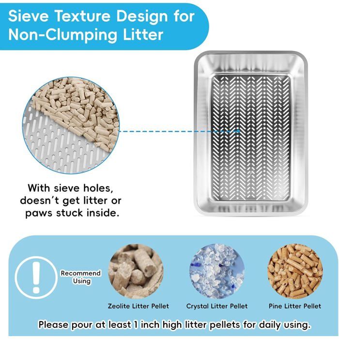 Bac litière XXL en acier inoxydable - SUTEO - 60x40x20 cm - Gris argent ...