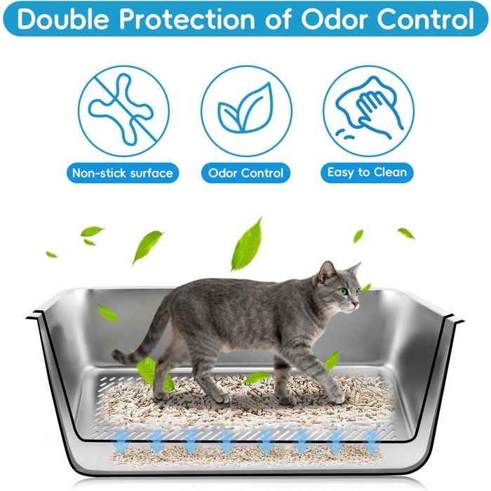 Bac litière XXL en acier inoxydable - SUTEO - 60x40x20 cm - Gris argent ...