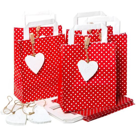 10 emballages de cadeaux rouge blanc - sachets en papier avec fond et ...