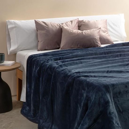 Couverture en velours Ibon - Sancarlos - Bleu Foncé - 180 x 240 cm ...