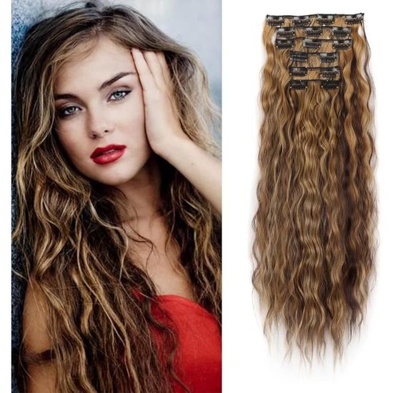 50Cm Extension A Clip Cheveux Naturel 6 Bands Ondulé Extensions Cheveux ...