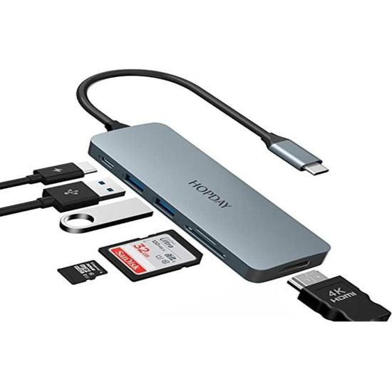 Hub Usb C, 6 En 1 Adaptateur Avec Hdmi 4K, 2 X Usb 3.0, Lecture De ...