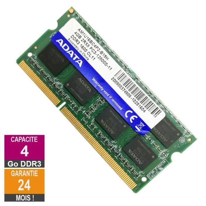 Barrette Mémoire 4Go RAM DDR3 Adata AM1U16BC4P2-B19H SO-DIMM PC3-12800S - Cdiscount Informatique
