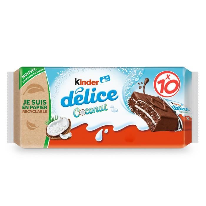 LOT DE 6 - KINDER DELICE - Gâteau Coconut Fourré Noix de Coco - paquet ...