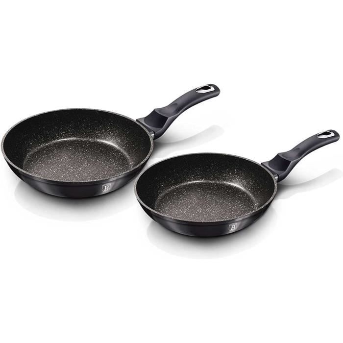 Carbon Pro Lot De 2 Poêles À Frire Induction 22-26Cm, Aluminium, Antiadhésif Écologique Marbre ...