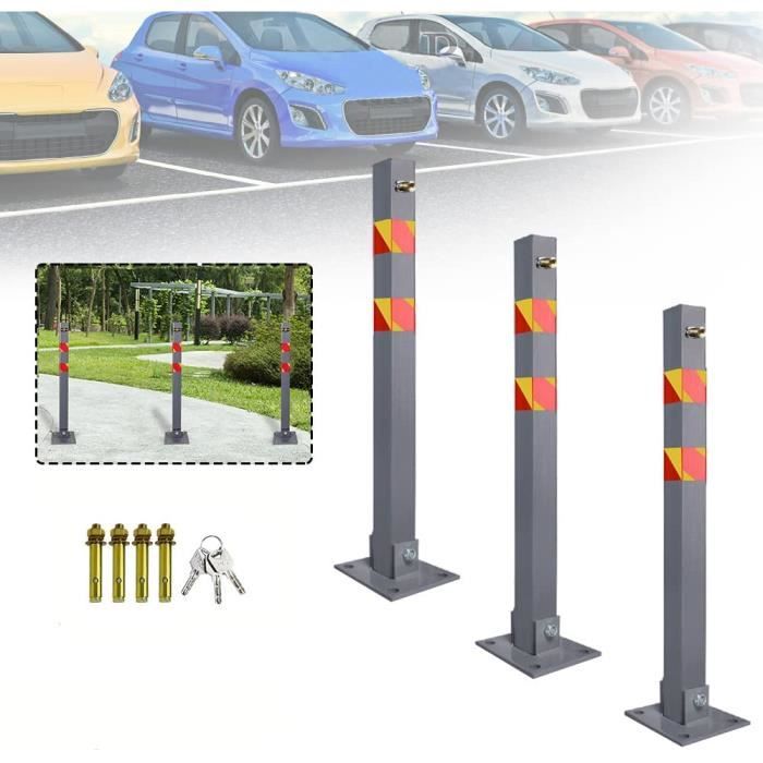 Barrière de stationnement Poteau de stationnement pliable avec 3 clés, arceau parking, barrière ...