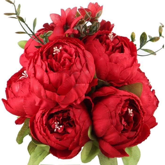 AJW-Fausses Fleurs Ancien Pivoine Artificielle Fleurs en Soie Bouquet ...