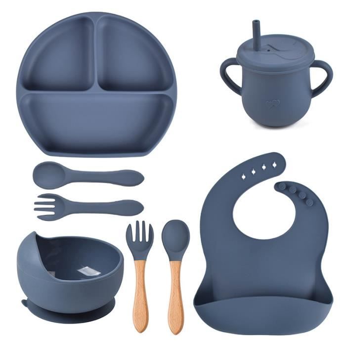 8pcs Assiette ventouse pour bébé,Coffret repas bebe en silicone ...