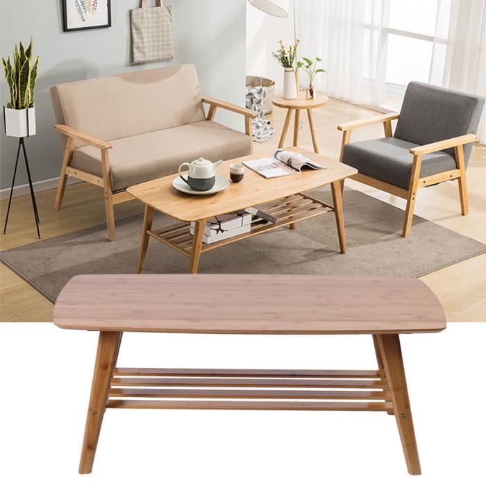 Table à thé, salon de ménage moderne à double couche en bambou table à ...