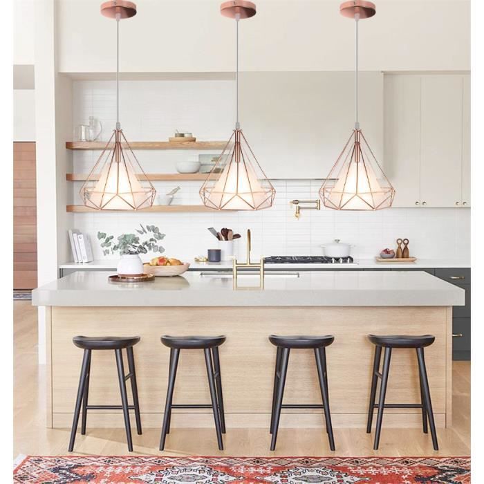 Kawoo Lot de 3 Lustre Suspension Industrielle en Cage Retro E27 Lampe ...