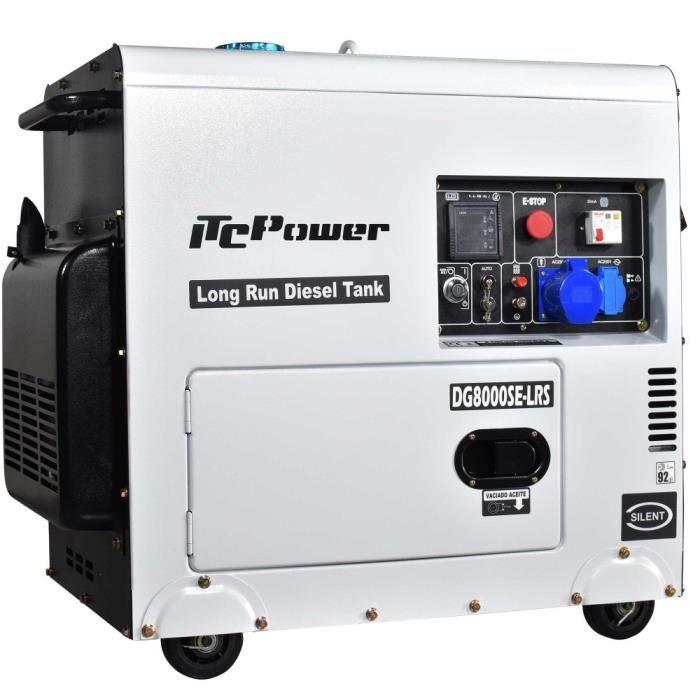 Groupe électrogène diesel monophasé 6300W ITC Power DG8000SE-LRS ...