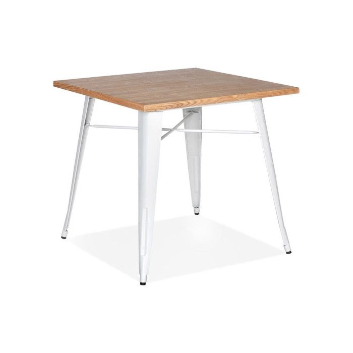 Table à diner design STREHLA - Bois clair et pieds en métal blanc ...
