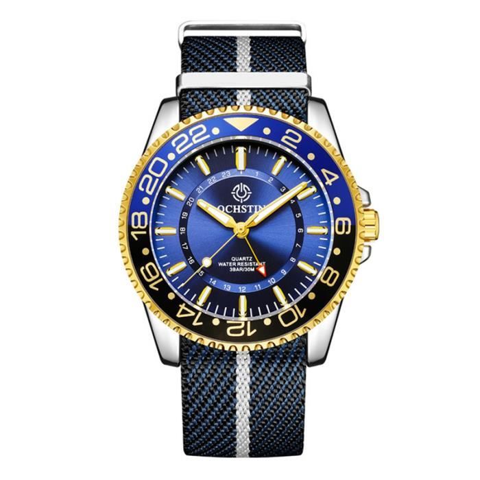 SHARPHY Montre homme quartz qualité lumineux cadran rotatif bracelet ...