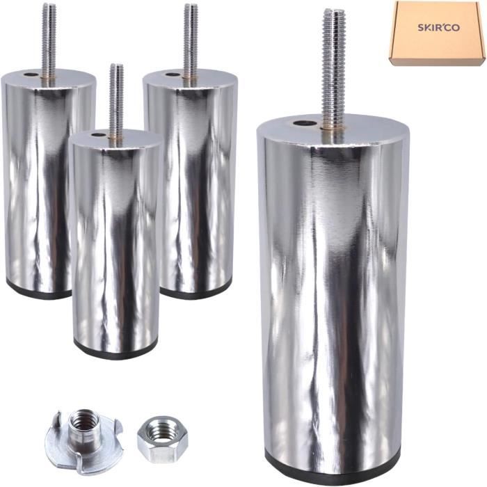 Lot De 4 Pieds De Meubles En Métal Avec Boulon M8 - Chrome Brillant - Pieds De Canapé Ronds Avec ...