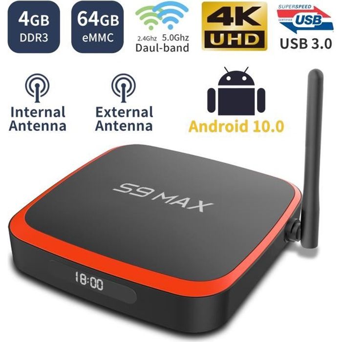 SUNNZO Android 10.0 Smart TV Box S9Max: RK3318 Quad-Core A53 64 Bits Chipset ,4Go + 64Go,H265 4K ...