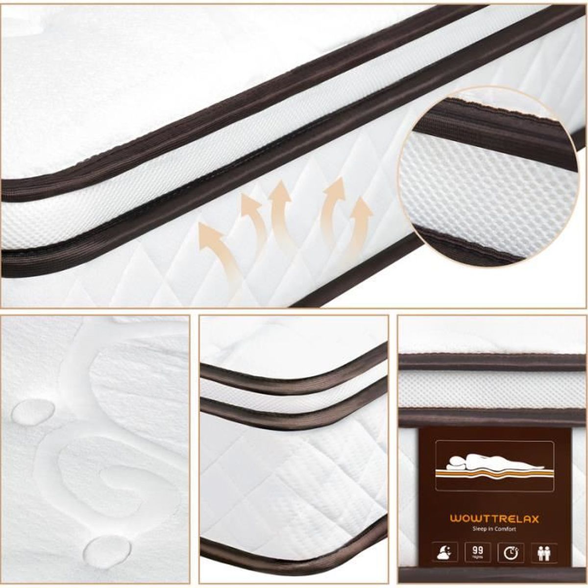 Matelas Wowttrelax Matelas 140 x 200 cm - Épaisseur 24 cm - Hybride ...