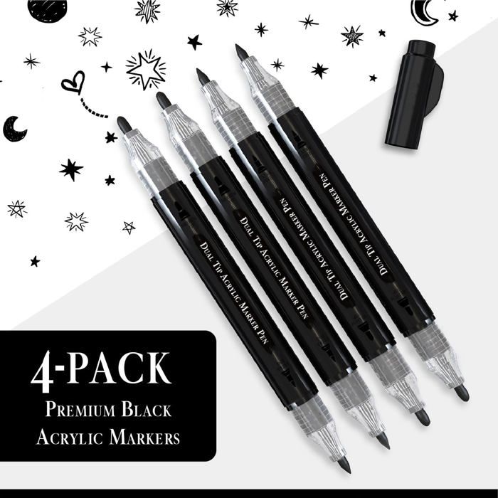 Feutre acrylique double pointe - ZOKKO - Lot de 4 - Noir - Pointe fine ...