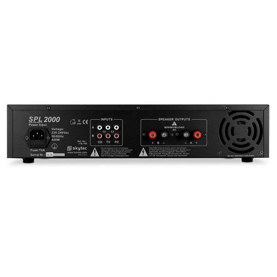 Skytec SPL 2000 - Amplificateur 2 x 1000 W EQ, égaliseur 3 bandes ...