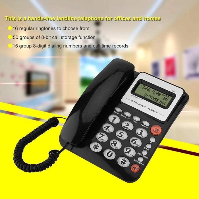 Téléphone Filaire, Grand écran d'affichage d'identification de l'appelant sans Batterie pour ...