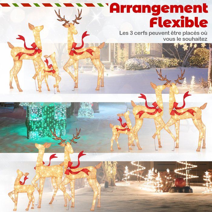 COSTWAY Ensemble de 3 Rennes de Noël Illuminés, 1 Cerf 1 Biche 1 Faon ...