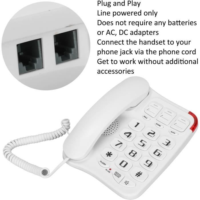 Téléphone Fixe, Téléphone Multifonction Portable Plug And Play Avec ...