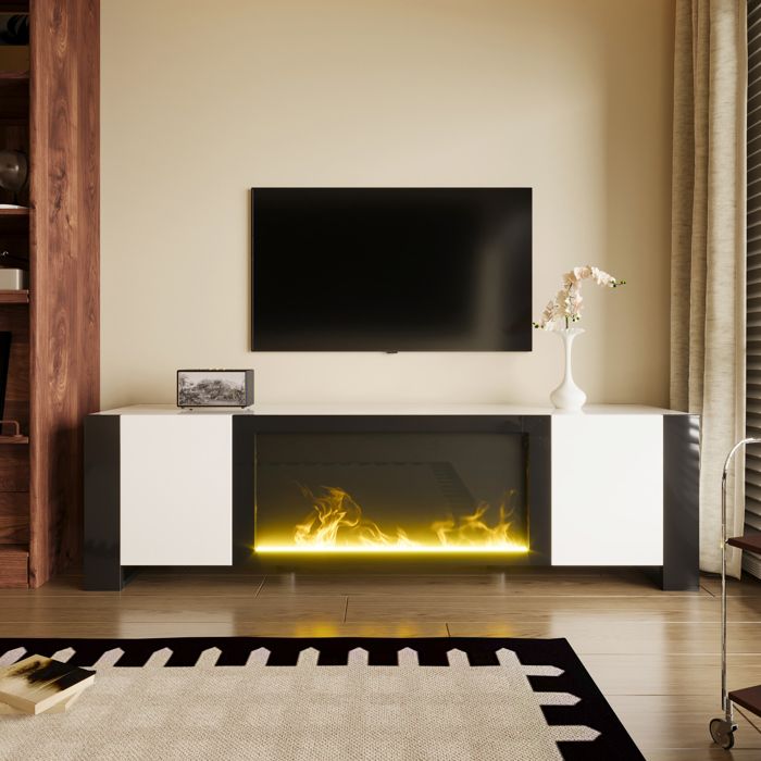 Meuble TV avec cheminée décorative - Cheminée électrique effet flamme ...