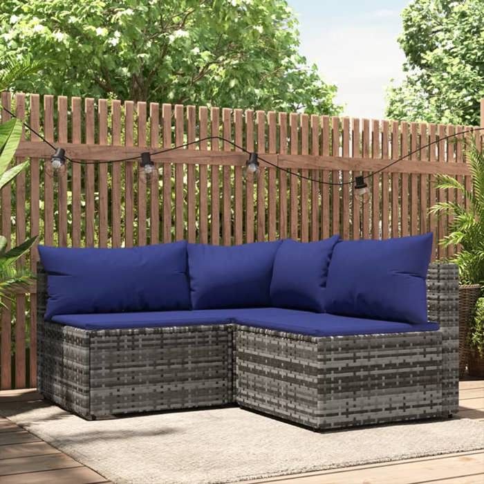 BEAU Sofa de balcon - Salon de jardin 3 pcs - avec coussins - Gris ...