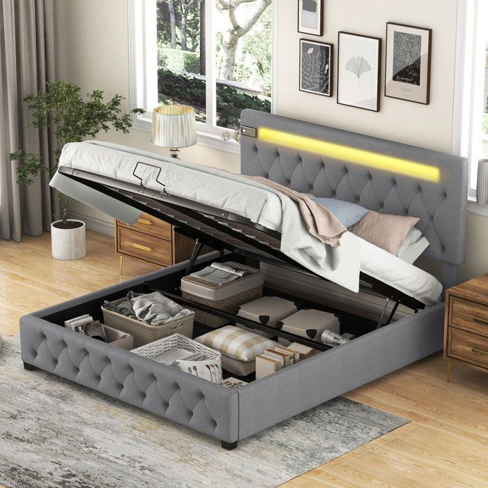 Lit Double LED 140x200 cm avec Recharge USB et Lecteur Bluetooth ...