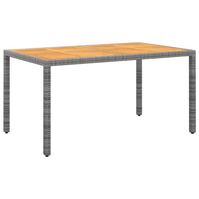AKO-Table de jardin 150x90x75 cm Acacia et résine tressée Gris ...