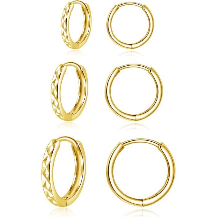Kamise 3 Paires Petites Créoles Femme Boucles D'Oreilles Argent Fin 925 ...