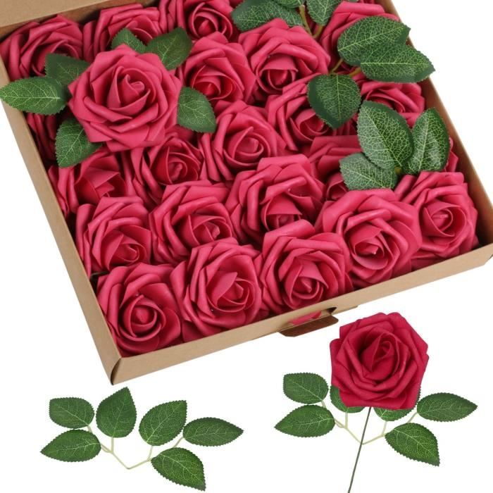 Fleurs Artificielles Rouge Foncé Rose - Homcomodar - 30pc - Mousse de ...