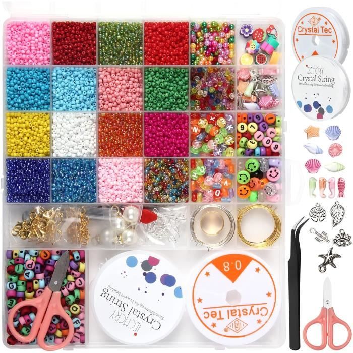 Perles pour bijoux 3 mm Perles de rocaille, Perles pour bracelet 6400pcs, Perles avec lettres ...