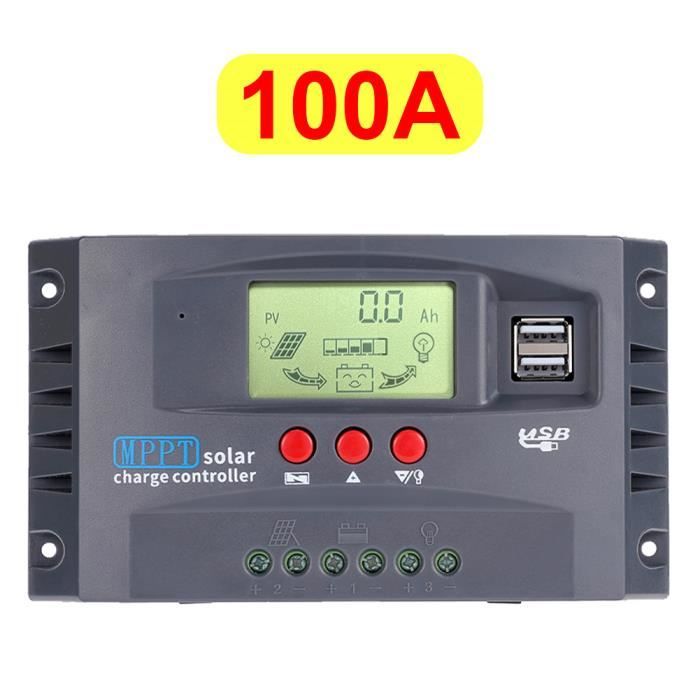 Contrôleur de Charge Solaire 12V/24V 100A - MPPT Régulateur de batterie - avec Double Sortie USB ...
