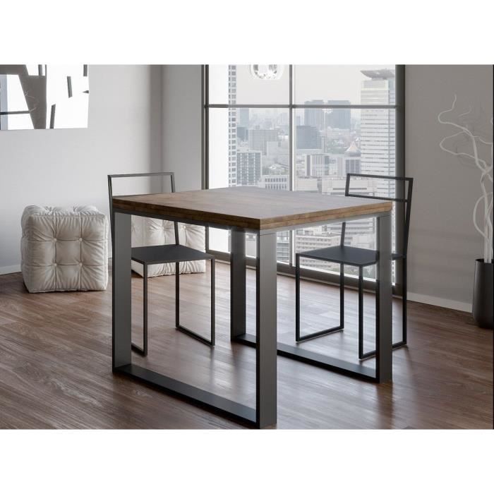 Table carrée extensible 4 à 6 places L 90 à 180 cm bois foncé avec ...