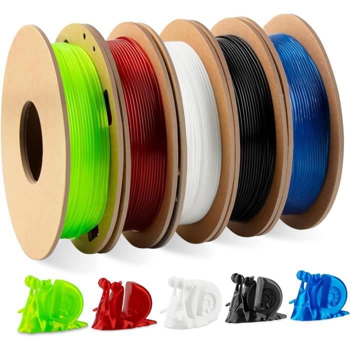 Lot De 5 Filaments En Tpu - Noir + Blanc + Rouge Transparent + Vert Transparent + Bleu ...