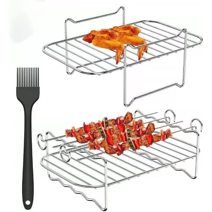 2 Pièces Support Friteuse Air,304 Acier Inoxydable Double Air Fryer Rack,Accessoires Friteuse ...
