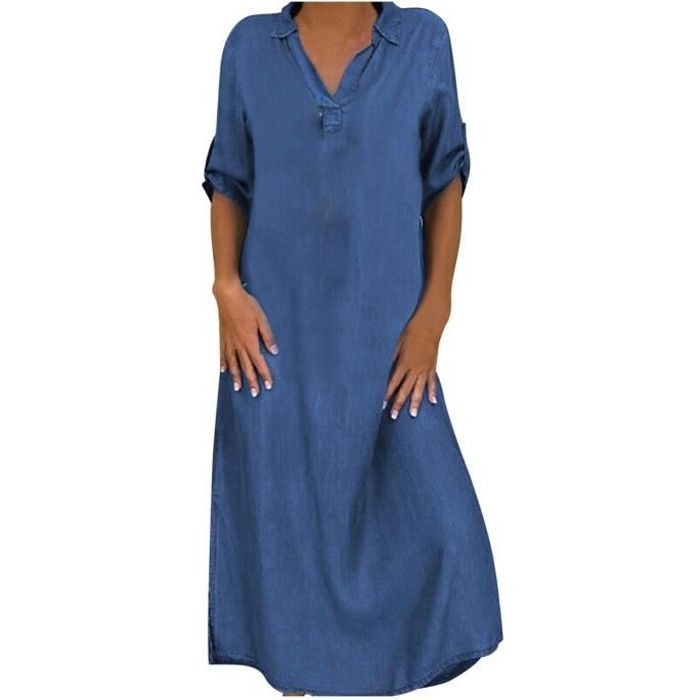 Robe en jean solide décontractée pour femme x16968 Bleu - Cdiscount ...
