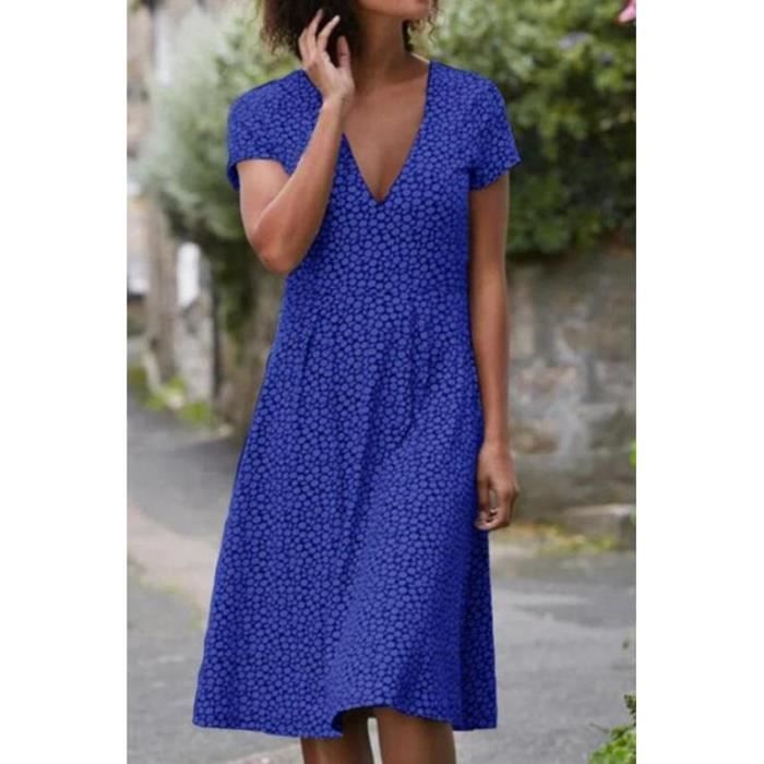 Robe Classique midi imprimee a manches courtes et col rond pour femme ...