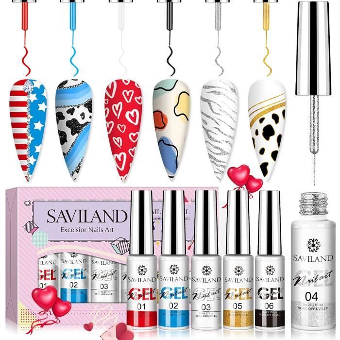Saviland Gel Paint Set -6 Couleurs Gel Liner Nail Art Gel Vernis à ...