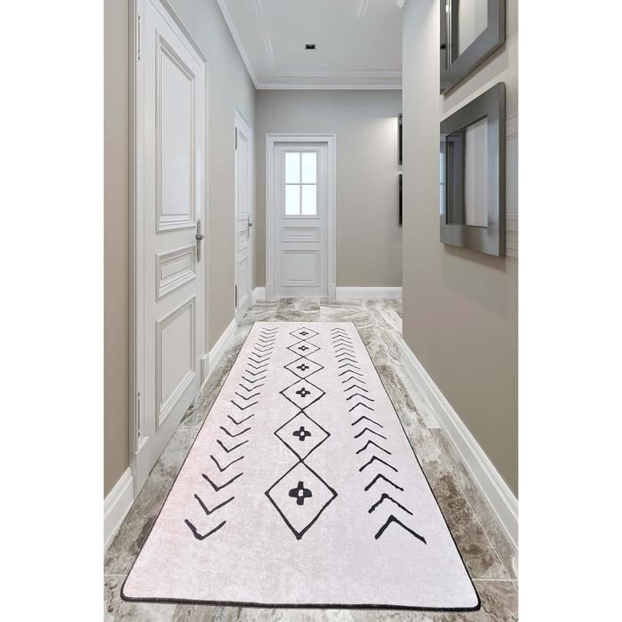 Tapis De Salon, À Poils Courts, Moderne, Géométrique, Antidérapant, En Gel, Noir Et Blanc (Fiona ...