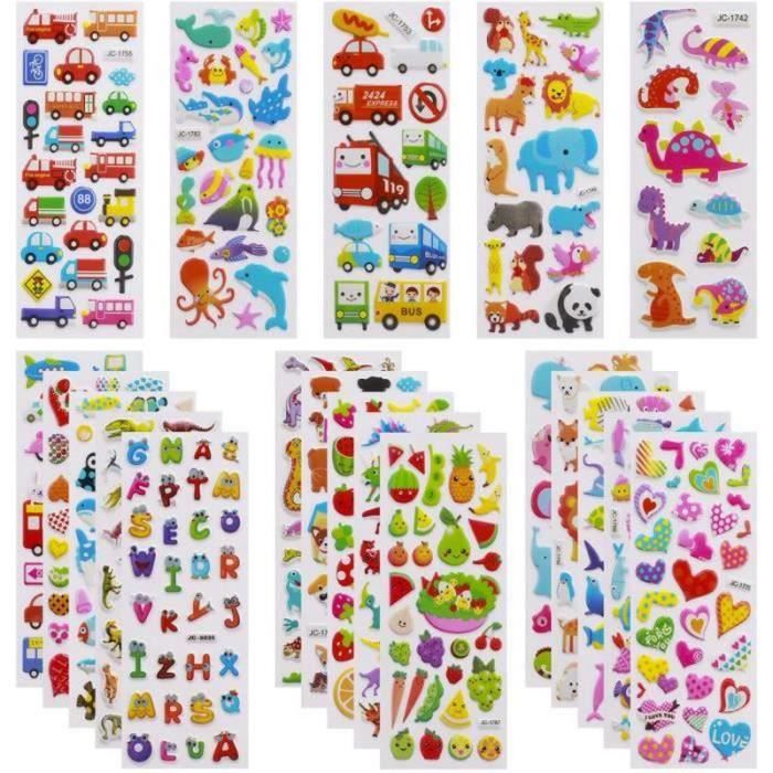 CBER02617-24 Fiches Gommettes Enfants 3D Stickers Mignon DIY Décoration ...