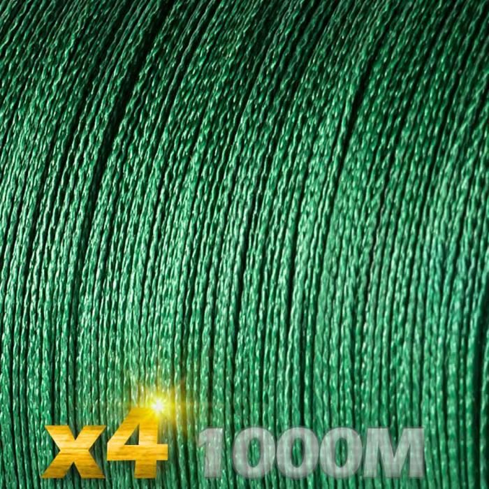 FIL DE PECHE,Green1000m-0,4--fil de pêche tressé PE, 1000m, 4 brins ...