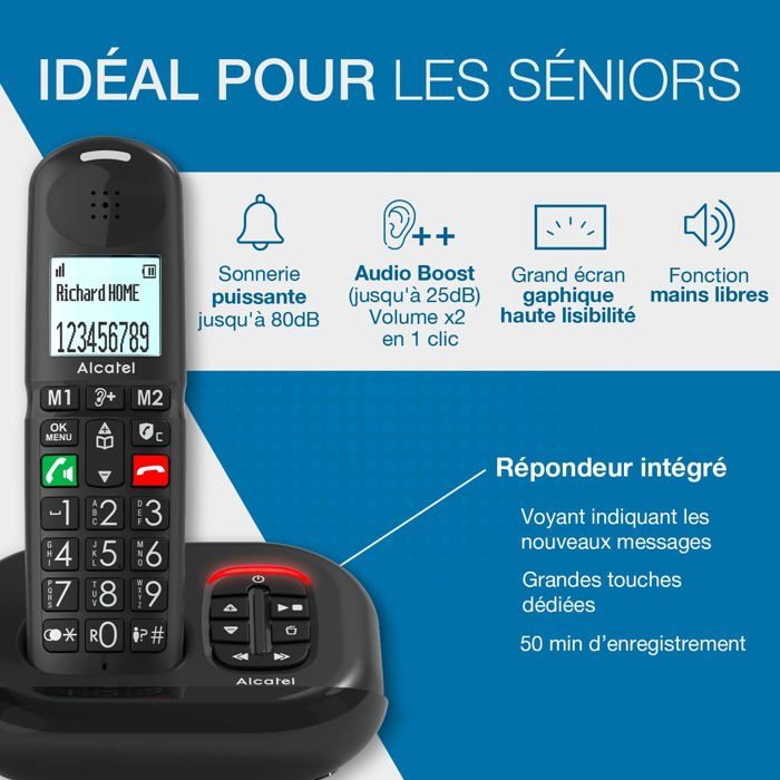Téléphone fixe senior avec répondeur - SWROSE - Xl685 Voice Duo - Écran ...