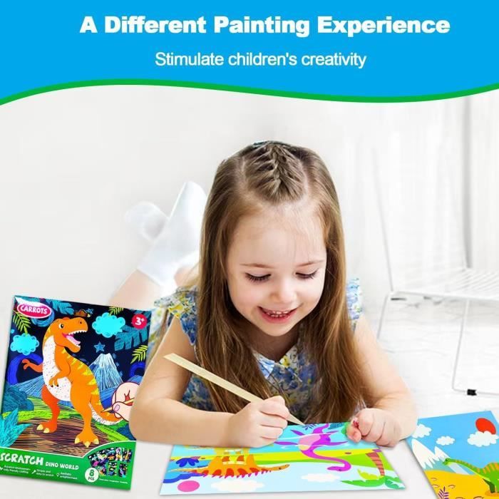 Kits de Scratch Art - Scratch Art Enfant - Dinosaures - 16 Feuilles - 2 ...