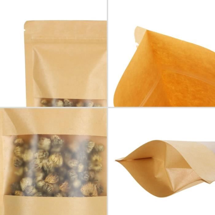 Lot De 100 Sachet Kraft Alimentaire, Sachet Craft, Sachet Kraft Zip ...
