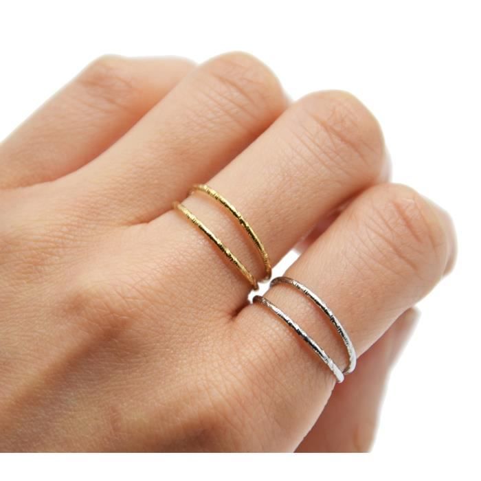 BG1382 - Bague Double Anneaux Fins Martelés Acier Doré Doré - Achat ...