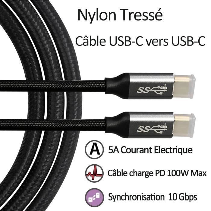Câble Usb C Vers Usb C 2M Typec Câble De Charge Rapide 1Pc Usbc Nylon ...